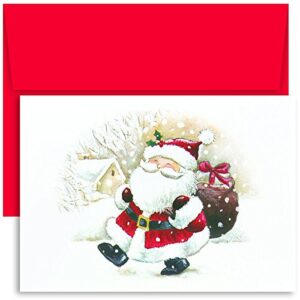 masterpiece studios holiday brights collection 16-count boxed christmas cards with envelopes, 7.8" x 5.6", happy santa (74630)