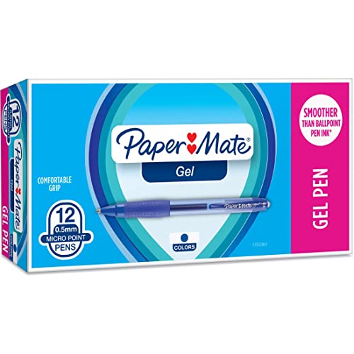 Paper Mate 1753363 Gel Pens, Fine (0.5mm), Blue, 12 Count