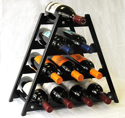 sfDisplay.com, Factory Direct Display Cases Wine Rack Wood -10 Bottles Hardwood Stand -Black