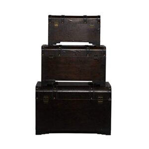 Deco 79 Wood Nesting Upholstered Trunk with Vintage Accents and Studs, Set of 3 28", 24", 20"W, Brown