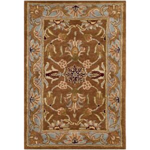 safavieh heritage collection accent rug - 2' x 3', brown & blue, handmade traditional oriental wool, ideal for high traffic areas in entryway, living room, bedroom (hg812a)