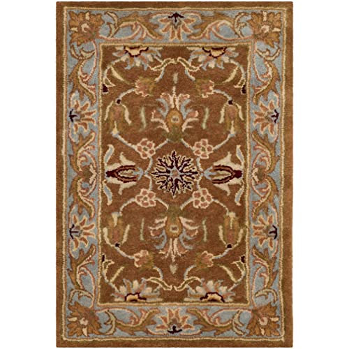 SAFAVIEH Heritage Collection Accent Rug - 2' x 3', Brown & Blue, Handmade Traditional Oriental Wool, Ideal for High Traffic Areas in Entryway, Living Room, Bedroom (HG812A)