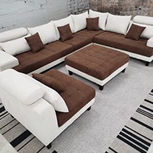 Stendmar 5pc Reversible Multifunction 2-Tone Natrual and Dark Brown Espresso Microfiber Fabric Big Sectional Couch Sofa S150DNE