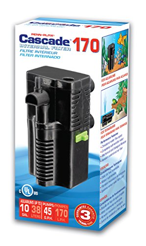 Penn-Plax Cascade 170 Fully Submersible Internal Filter – Provides Physical and Biological Filtration for Freshwater Aquariums, Nano Tanks, Turtle Tanks, and Terrariums