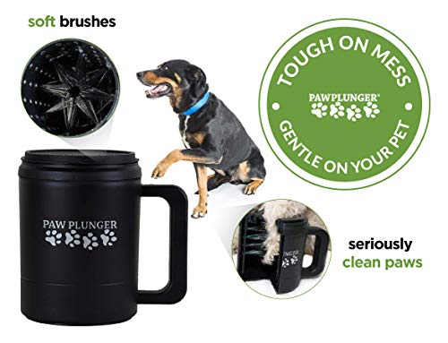 Paw Plunger - The Muddy Paw Cleaner for Dogs - Saves Carpet, Furniture, Bedding, Cars from Dirty Paw Prints - Use This Dog Paw Washer After Walks - Soft Bristles and Handle - Large, Black