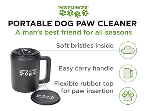 Paw Plunger - The Muddy Paw Cleaner for Dogs - Saves Carpet, Furniture, Bedding, Cars from Dirty Paw Prints - Use This Dog Paw Washer After Walks - Soft Bristles and Handle - Large, Black