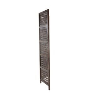 Deco 79 Wood Floral Handmade Hinged Foldable Partition 4 Panel Room Divider Screen with Intricately Carved Designs, 80" x 1" x 72", Brown