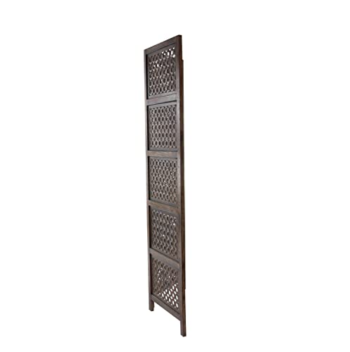 Deco 79 Wood Floral Handmade Hinged Foldable Partition 4 Panel Room Divider Screen with Intricately Carved Designs, 80" x 1" x 72", Brown