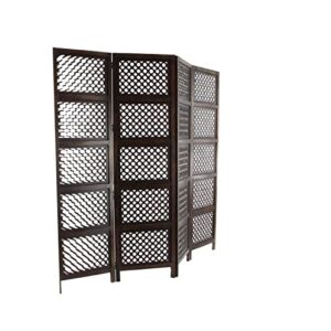 Deco 79 Wood Floral Handmade Hinged Foldable Partition 4 Panel Room Divider Screen with Intricately Carved Designs, 80" x 1" x 72", Brown