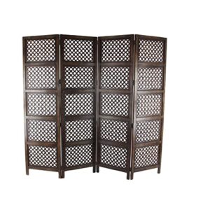 Deco 79 Wood Floral Handmade Hinged Foldable Partition 4 Panel Room Divider Screen with Intricately Carved Designs, 80" x 1" x 72", Brown