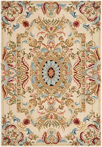 Safavieh Savonnerie Collection Accent Rug - 3' x 5', Sage & Beige, Handmade Traditional European Wool, Ideal for High Traffic Areas in Entryway, Living Room, Bedroom (SAV202A)