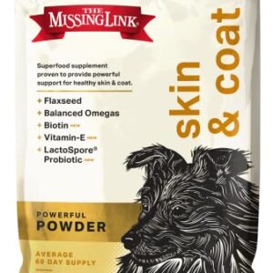 The Missing Link Skin & Coat Probiotics Superfood Supplement Powder for Dogs - Omegas 3 & 6, Fiber, Vitamin-E, Biotin - Supports Healthy Skin & Glossy Coat, Promotes Hair Growth - 1lb