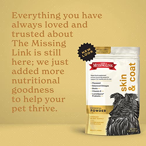 The Missing Link Skin & Coat Probiotics Superfood Supplement Powder for Dogs - Omegas 3 & 6, Fiber, Vitamin-E, Biotin - Supports Healthy Skin & Glossy Coat, Promotes Hair Growth - 1lb