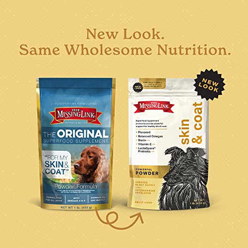 The Missing Link Skin & Coat Probiotics Superfood Supplement Powder for Dogs - Omegas 3 & 6, Fiber, Vitamin-E, Biotin - Supports Healthy Skin & Glossy Coat, Promotes Hair Growth - 1lb