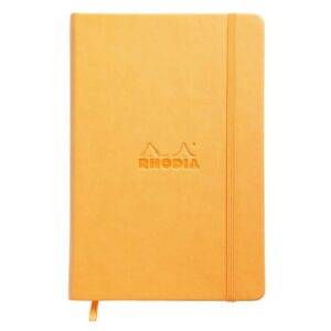 rhodia - ref 118608c - webnotebook (96 sheets) - a5 in size, lined rulings, leatherette cover with elasticated strap, 90gsm brushed ivory vellum - orange