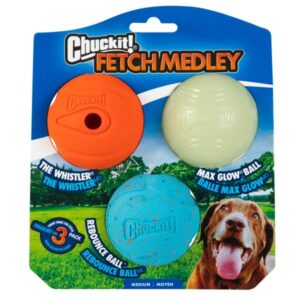 chuckit! fetch medley ball set dog toys, medium (2.5 inch) 3 pack