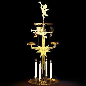 Angel Chimes The Original & Traditional Decorative Swedish Candle for Christmas, Brass - Chimes Carousel, Authentic, Scandinavian, Decoration & Ornament for Home and Kitchen (+4 Candles)