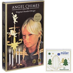 Angel Chimes The Original & Traditional Decorative Swedish Candle for Christmas, Brass - Chimes Carousel, Authentic, Scandinavian, Decoration & Ornament for Home and Kitchen (+4 Candles)