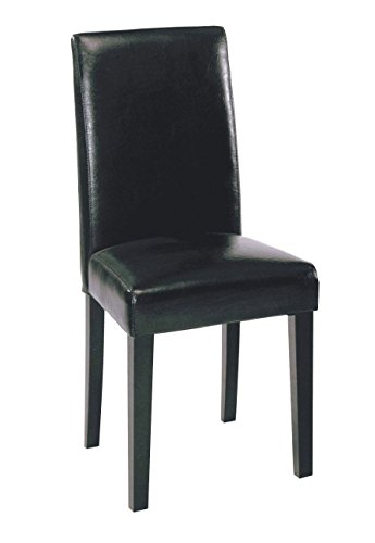 Armen Living High Back Leather Dining Chair, Black Leather, Set of 2