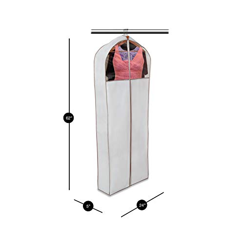 Smart Design Gusseted Garment Bag Hanger - (24 x 62 Inch) - Clothing Storage Cover - Includes Zipper Closure & Travel Loop - Suits, Dresses Travel Closet Organization - [Beige]