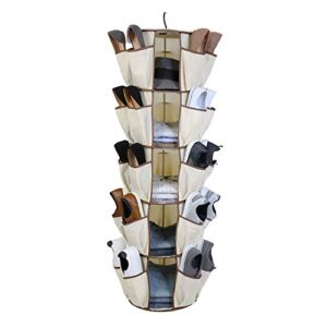 smart design 5-tier smart carousel organizer w/ 40 pockets & steel metal hook - 360 degree swivel - heavy duty fabric - clothing, shoes, misc. item - home organization (13 x 51.8 inch) [beige]