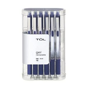 tul gel pens, retractable, fine point, 0.5 mm, gray barrel, blue ink, pack of 12