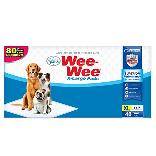 Four Paws Wee-Wee Superior Performance X-Large Dog Pee Pads - Dog & Puppy Pads for Potty Training - Dog Housebreaking & Puppy Supplies - 28" x 34" (40 Count),White