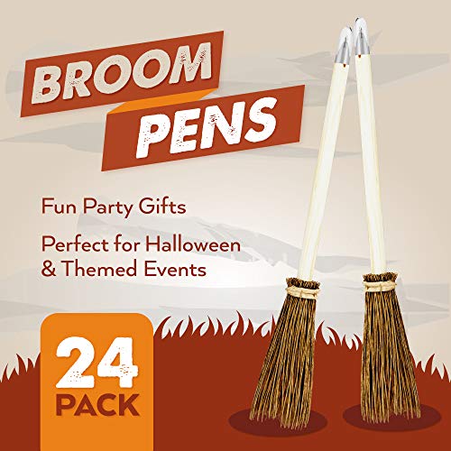 Witch Broom Pens for Halloween 24 Pack - Party Favors and Classroom Giveaways