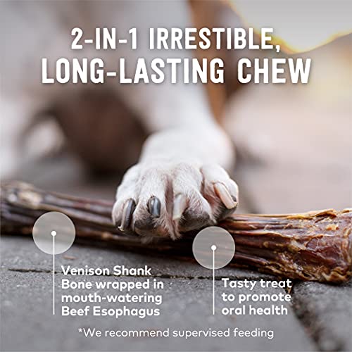 ZIWI Venison Deer Shank – Dog Bone Chew – All Natural, Air-Dried, 2 in 1 Bone Treat Wrapped in Beef Esophagus (Half Shank)