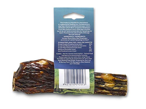 ZIWI Venison Deer Shank – Dog Bone Chew – All Natural, Air-Dried, 2 in 1 Bone Treat Wrapped in Beef Esophagus (Half Shank)