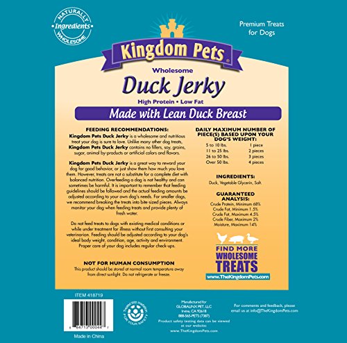 Kingdom Pets Duck Breast Jerky, Premium Treats for Dogs, 40 oz. Bag