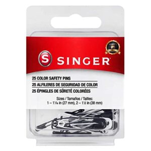 singer 00296 black and white safety pins, assorted sizes, 25-count