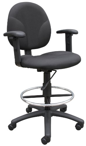 Boss Office Products B1691-BK Stand Up Fabric Drafting Stool with Adjustable Arms in Black