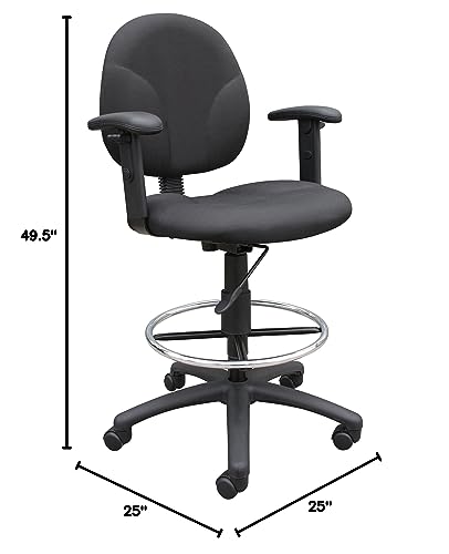 Boss Office Products B1691-BK Stand Up Fabric Drafting Stool with Adjustable Arms in Black