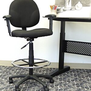 Boss Office Products B1691-BK Stand Up Fabric Drafting Stool with Adjustable Arms in Black