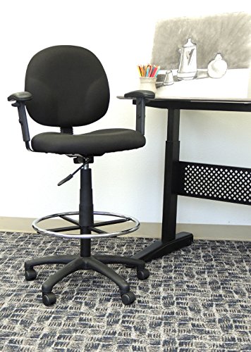 Boss Office Products B1691-BK Stand Up Fabric Drafting Stool with Adjustable Arms in Black