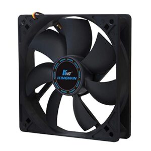 kingwin 120mm silent fan for computer cases, mining rig, cpu coolers, computer cooling fan, long life bearing, and provide excellent ventilation black cf-012lb