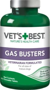 vet's best gas busters dog supplements | gas, bloating, constipation relief and digestion aid for dogs | 90 chewable tablets