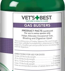 Vet's Best Gas Busters Dog Supplements | Gas, Bloating, Constipation Relief and Digestion Aid for Dogs | 90 Chewable Tablets