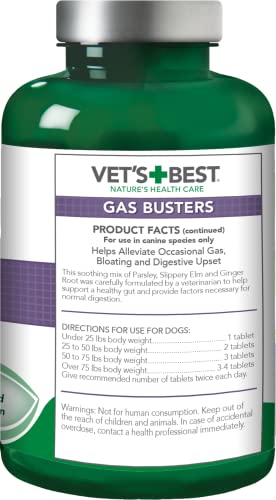 Vet's Best Gas Busters Dog Supplements | Gas, Bloating, Constipation Relief and Digestion Aid for Dogs | 90 Chewable Tablets