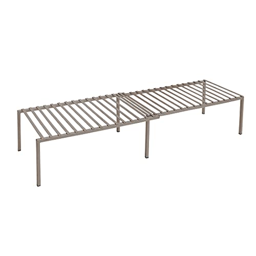 Seville Classics Iron Slat Expandable Kitchen Counter and Cabinet Shelf, Platinum