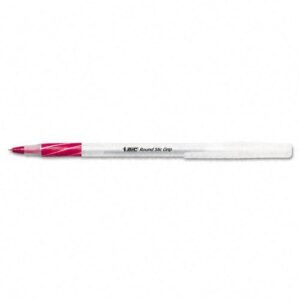 bic : round stic grip ball pen, red ink, fine point -:- sold as 2 packs of - 12 - / - total of 24 each