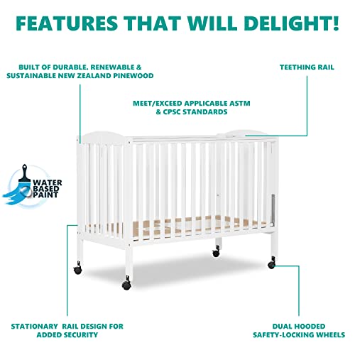 Dream On Me, Full Size 2-in-1 Folding Stationary Side Crib, White