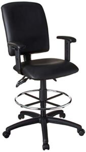 boss office products multi-function leatherplus drafting stool with adjustable arms in black