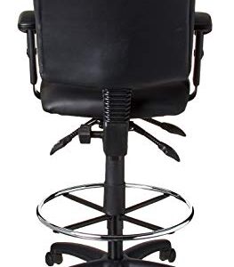 Boss Office Products Multi-Function LeatherPlus Drafting Stool with Adjustable Arms in Black