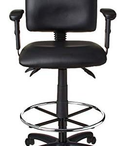 Boss Office Products Multi-Function LeatherPlus Drafting Stool with Adjustable Arms in Black