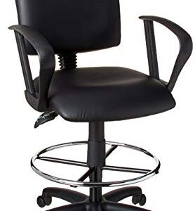 Boss Office Products Multi-Function LeatherPlus Drafting Stool with Loop Arms in Black