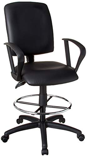 Boss Office Products Multi-Function LeatherPlus Drafting Stool with Loop Arms in Black