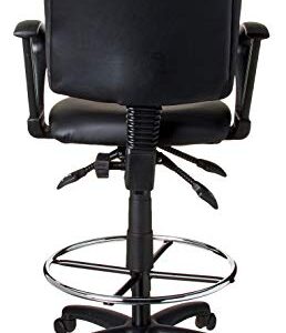 Boss Office Products Multi-Function LeatherPlus Drafting Stool with Loop Arms in Black