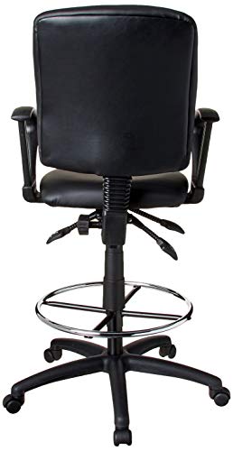 Boss Office Products Multi-Function LeatherPlus Drafting Stool with Loop Arms in Black